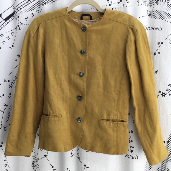 Vintage | Jackets & Coats | Mustard Yellow Linen Blend Jacket From ...